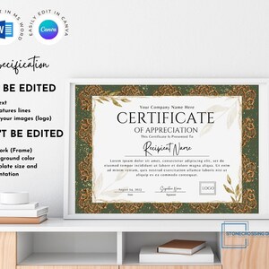 Editable Certificate of Appreciation. Award Template. Printable ...