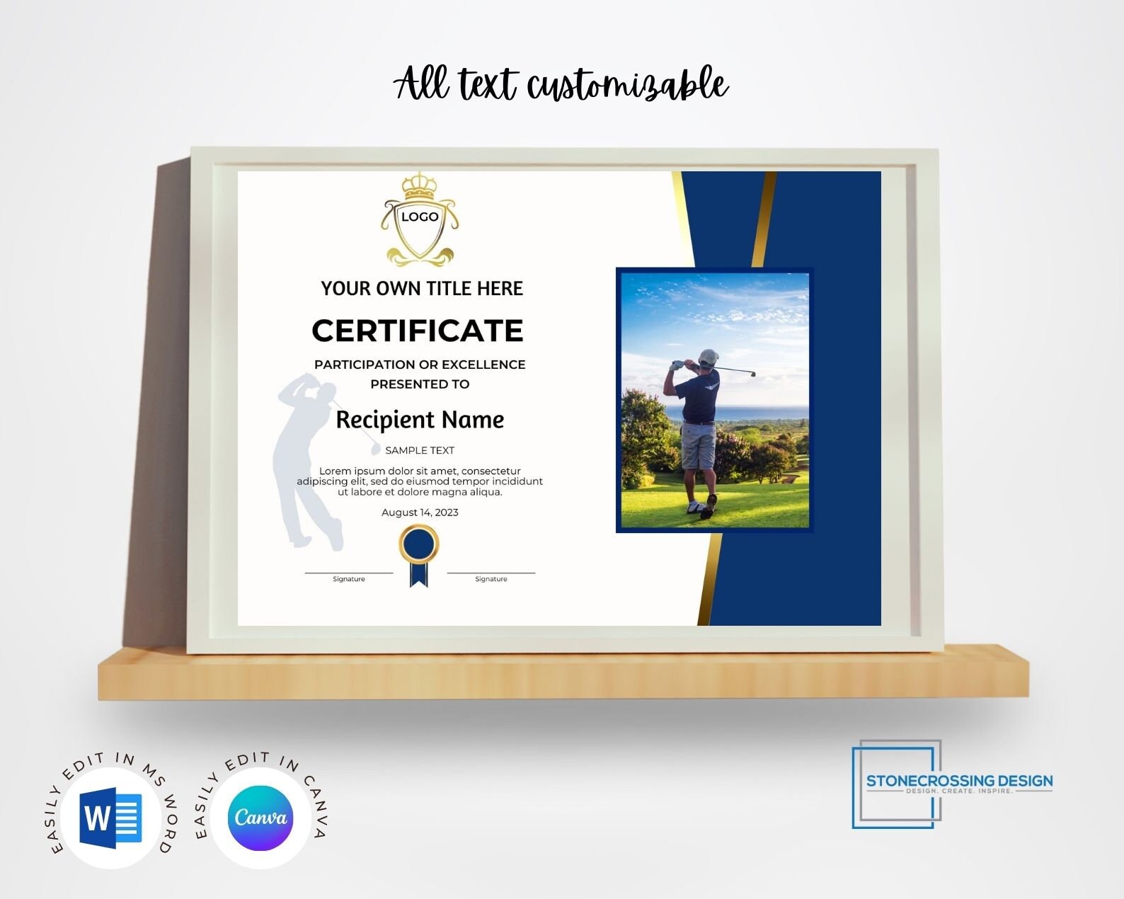 Editable Golf Sports Certificate Template With Photo. Award. Trophy ...