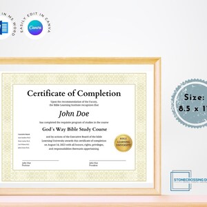 Editable Certificate of Completion Template. Award Template. Printable ...