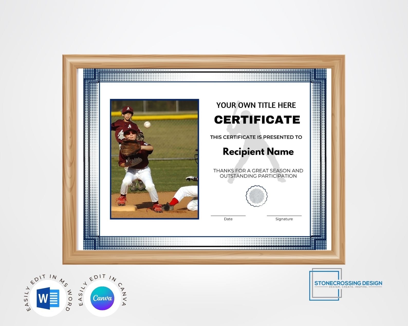 Editable Baseball Sports Certificate Template With Photo. Award. Trophy ...