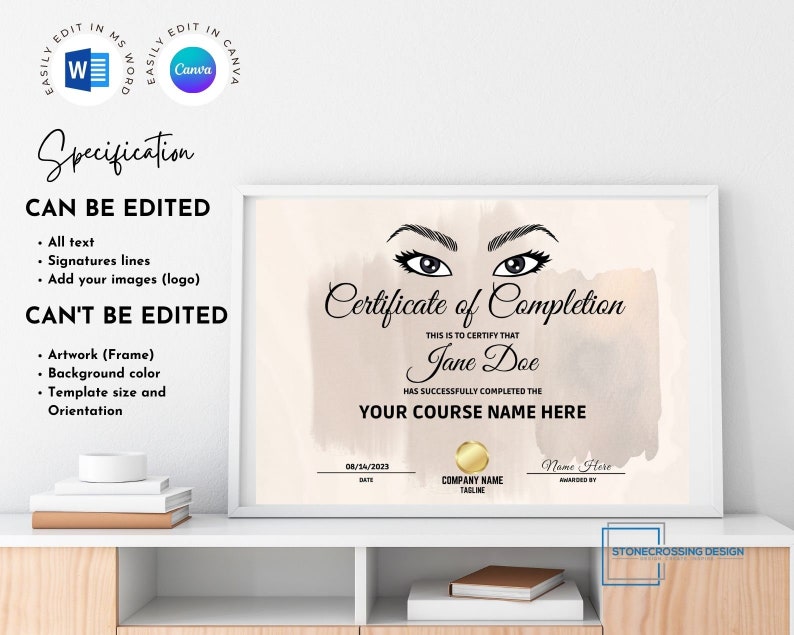 Editable Certificate of Completion Template. Award Template. Printable ...