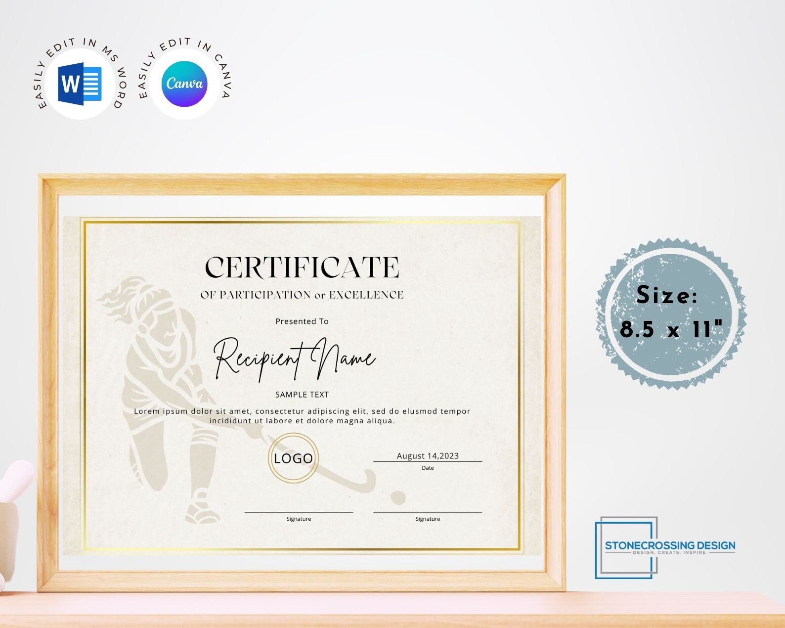 Editable Certificate of Participation or Excellence. Field Hockey Award ...