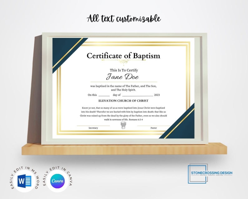 Editable Certificate of Baptism. Celebrating a Sacred Milestone ...