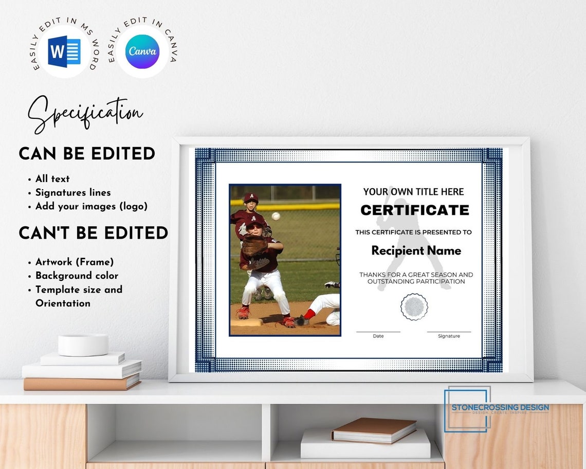 Editable Baseball Sports Certificate Template With Photo. Award. Trophy ...