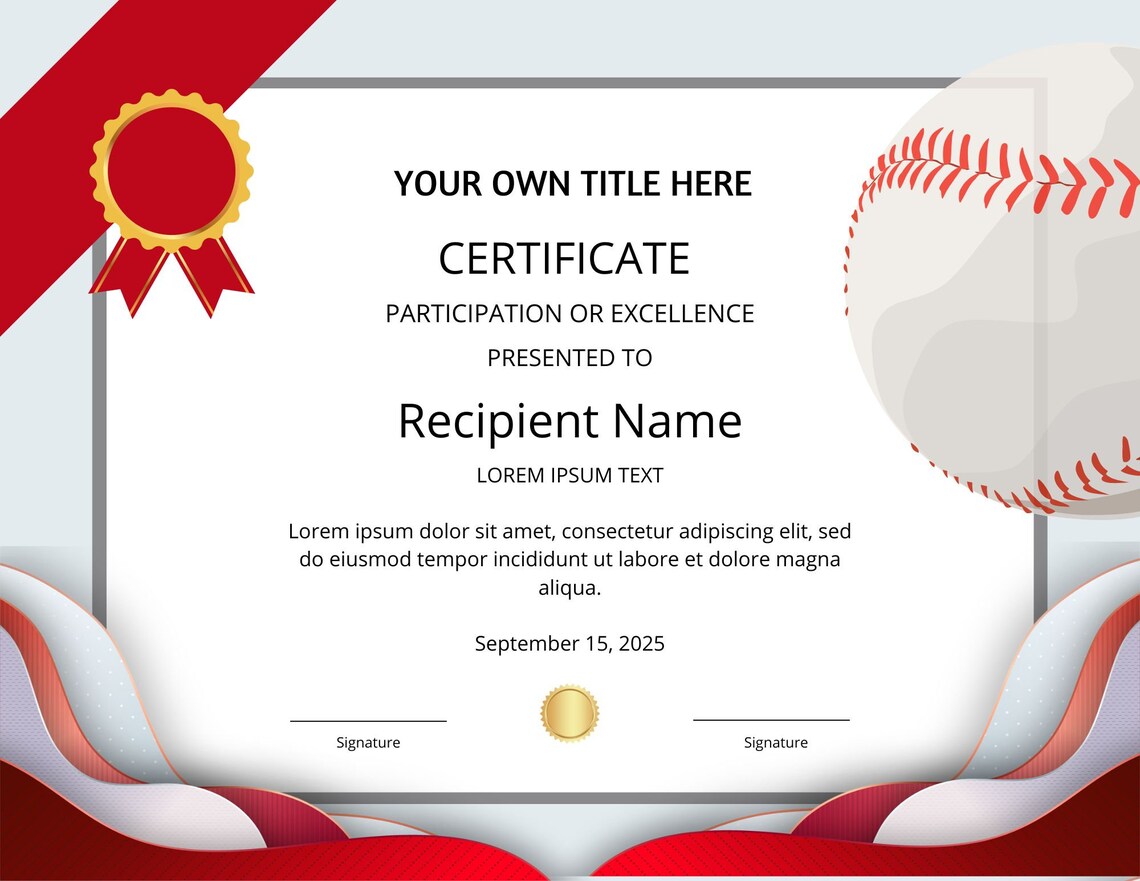 Editable Baseball Sports Certificate Template With Photo. - Etsy