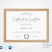 Editable Certificate of Completion Template. Award Template. Printable ...