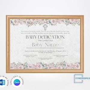 Editable Baby Dedication Template. Baptism. Printable Certificate ...