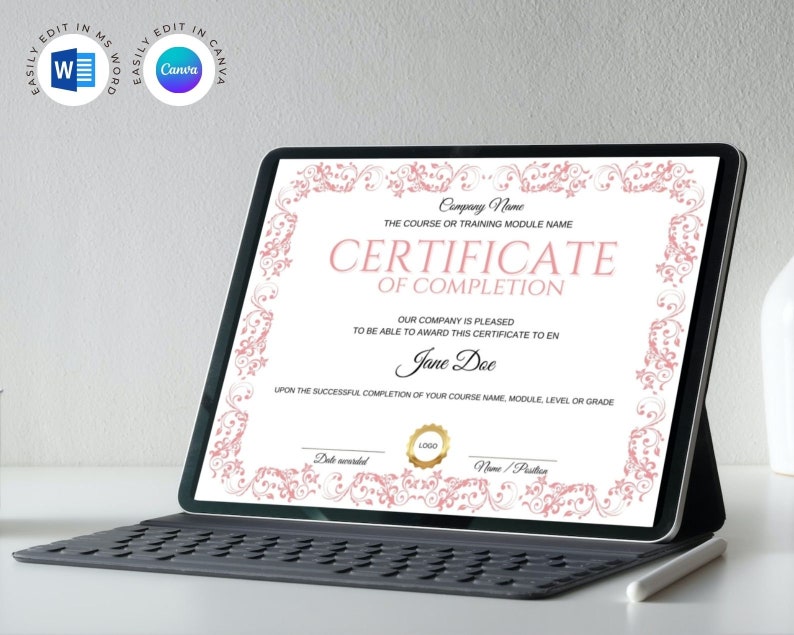 Editable Certificate of Completion Template. Award Template. Printable ...
