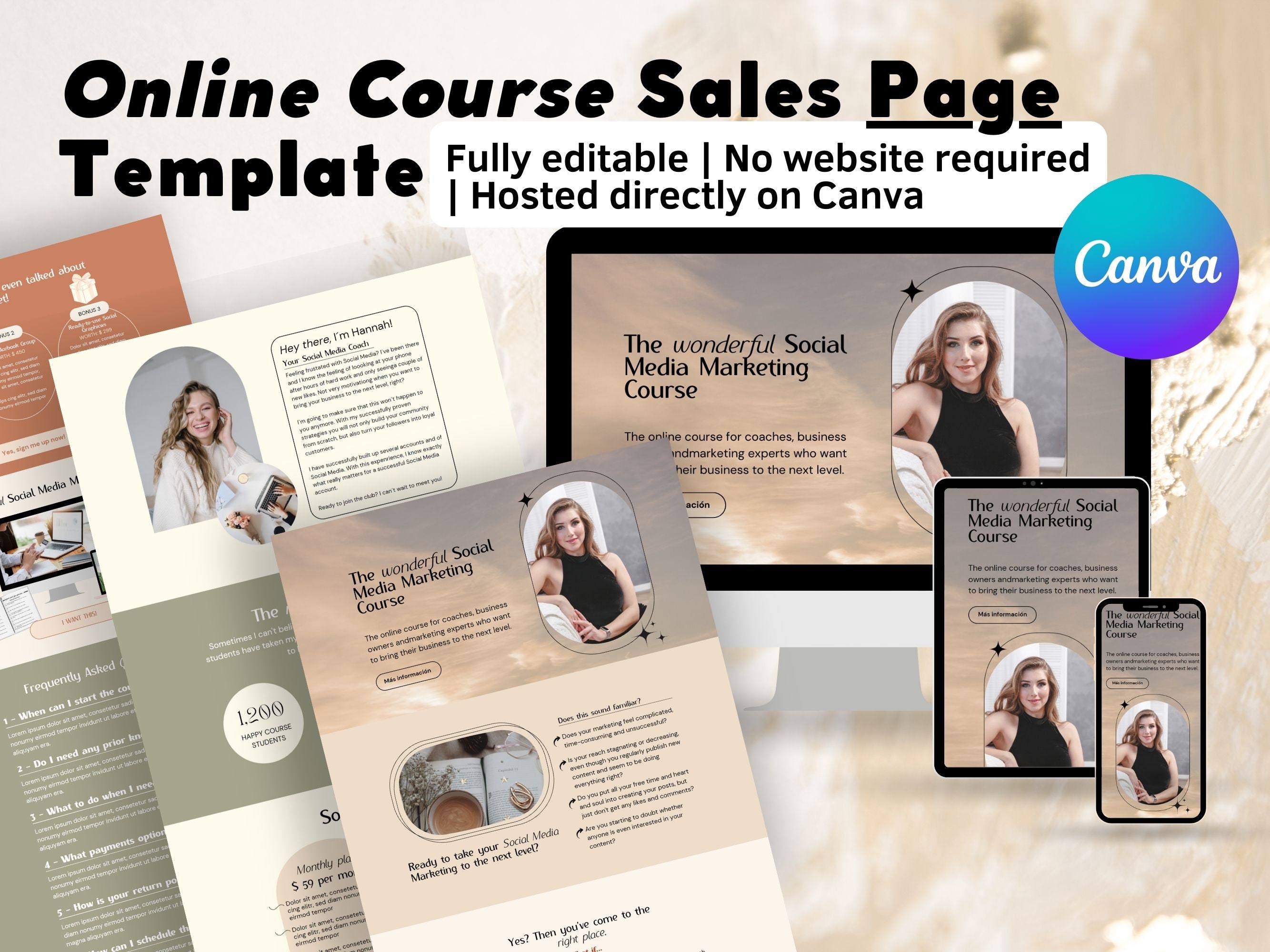 Sales Page Template Canva Online Course Launch Template Sales Funnel ...