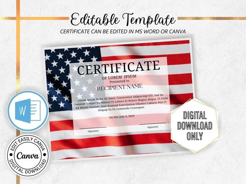 Editable American Flag Template. Award Template. Printable - Etsy