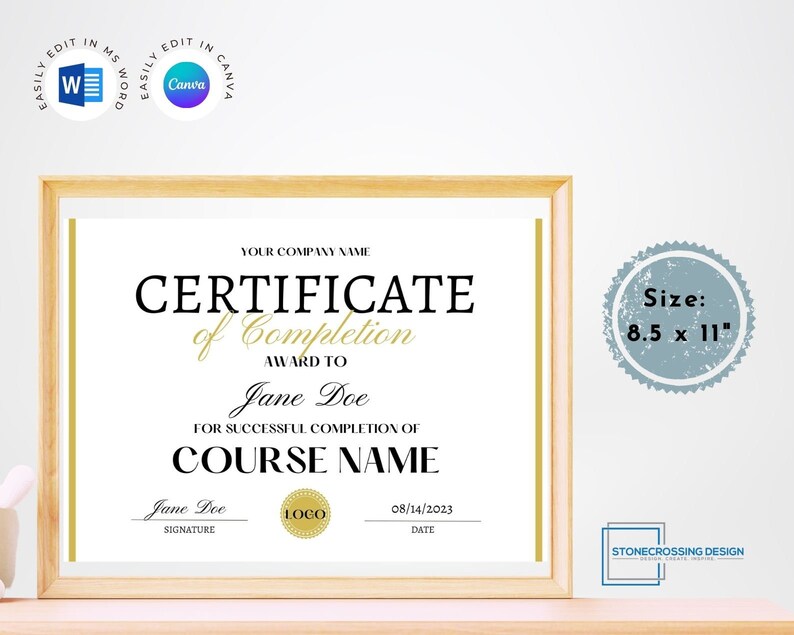 Editable Certificate of Completion Template. Award Template. Printable ...