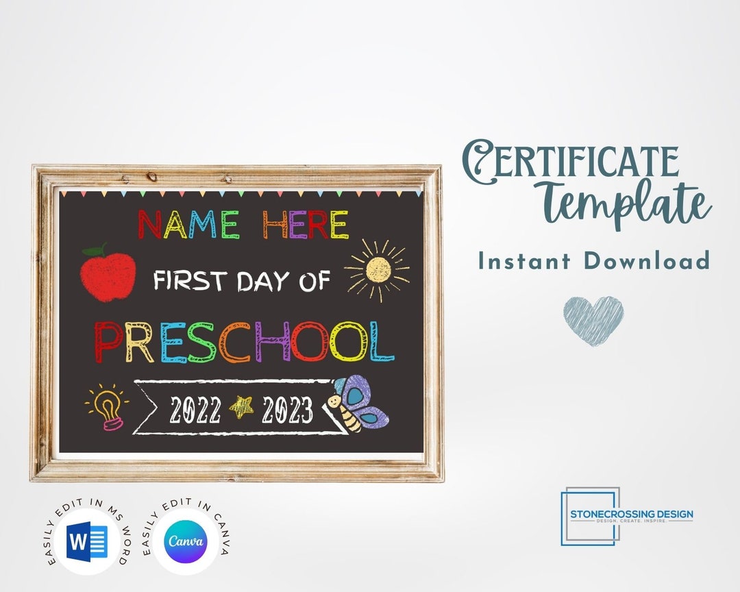 Editable Pre-school Certificate. Printable Certificate. Editable With ...