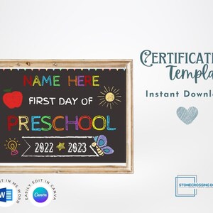 Editable Pre-school Certificate. Printable Certificate. Editable With ...