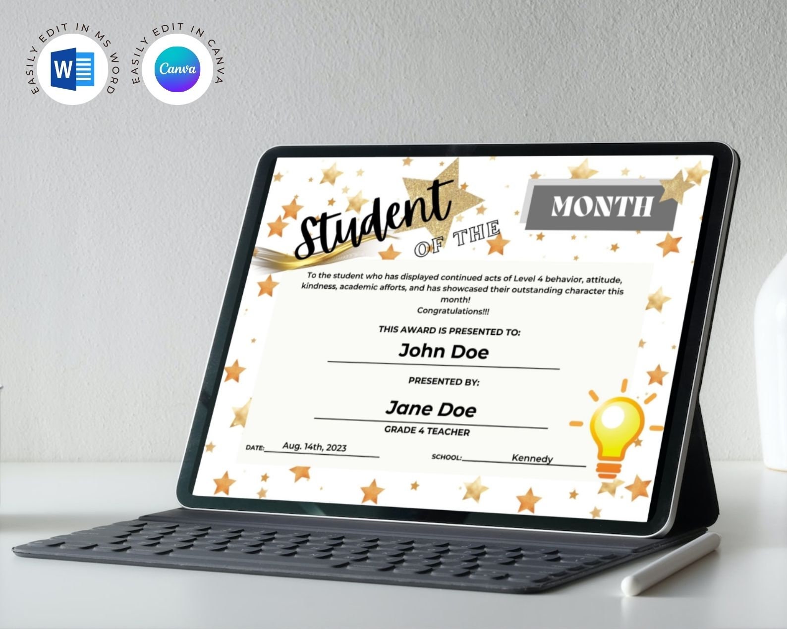 Editable Student of the Month Certificate Template. Student Certificate ...