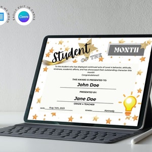 Editable Student of the Month Certificate Template. Student Certificate ...