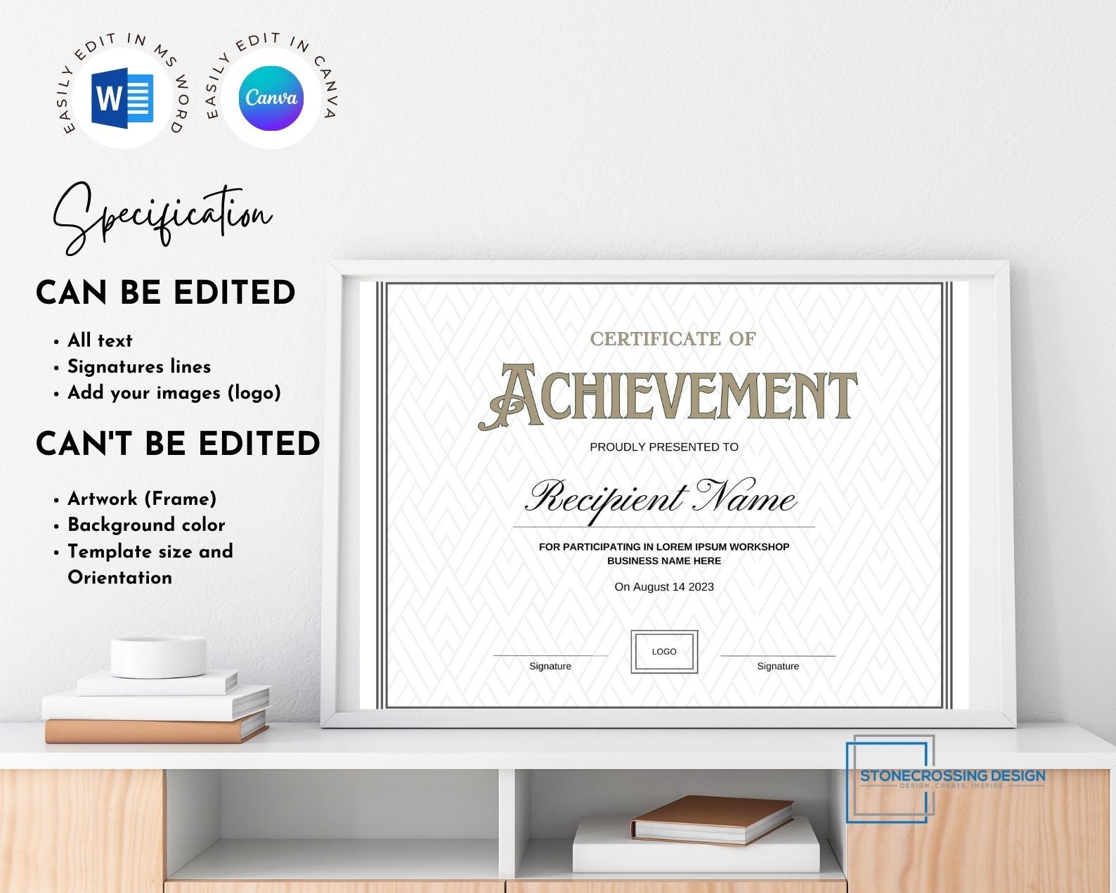 Editable Certificate of Completion Template. Award Template. Printable ...