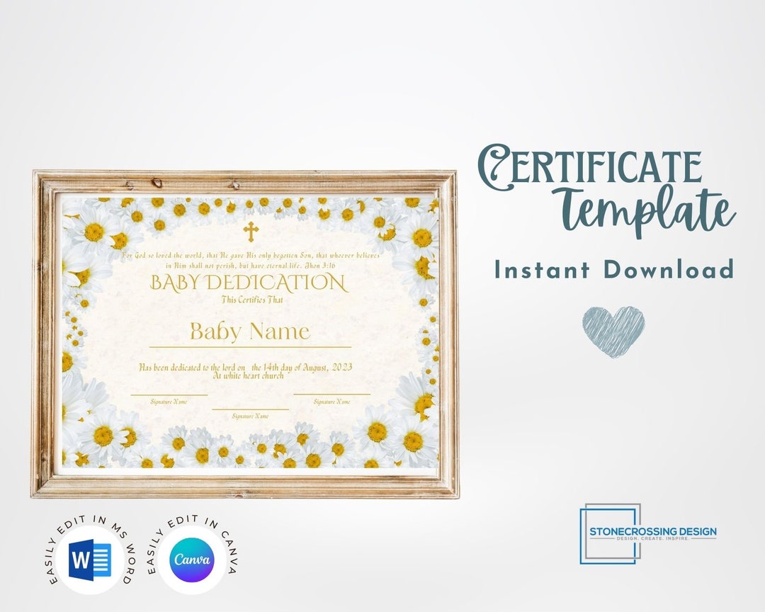 Editable Baby Dedication Template. Baptism. Printable Certificate ...