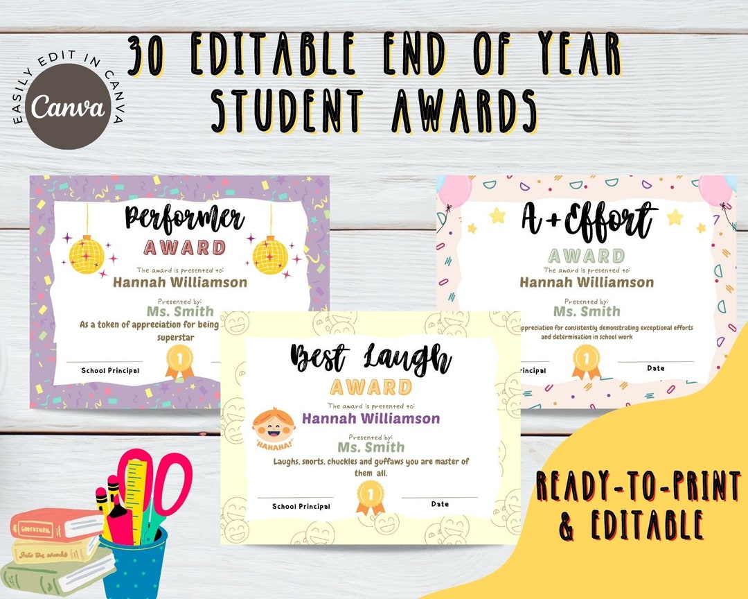 School Year's End Celebration: 30 Fun Printable Awards for Last Day of ...