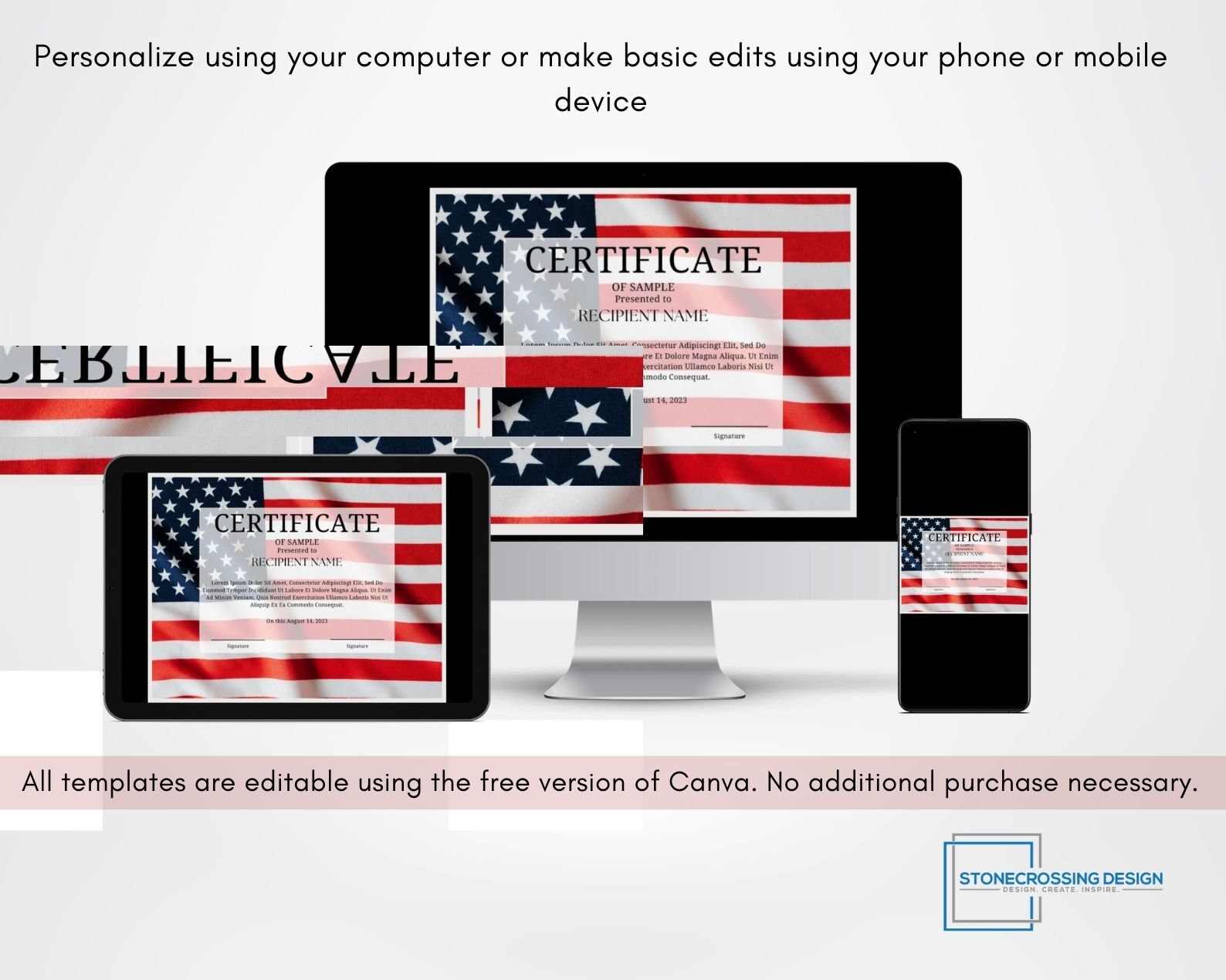 Editable American Flag Template. Award Template. Printable Certificate ...