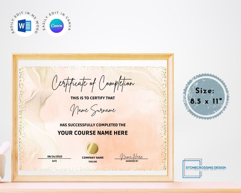Editable Certificate of Completion Template. Award Template. - Etsy