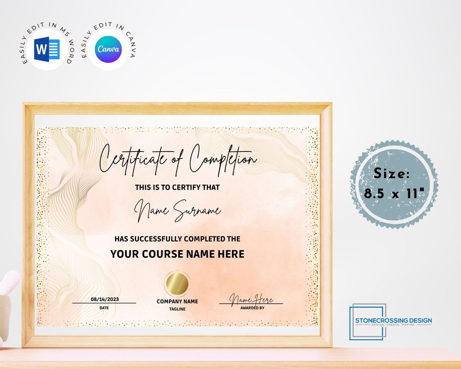 Editable Certificate of Completion Template. Award Template. - Etsy