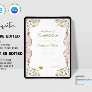 Editable Certificate of Completion Template. Award Template. Printable ...
