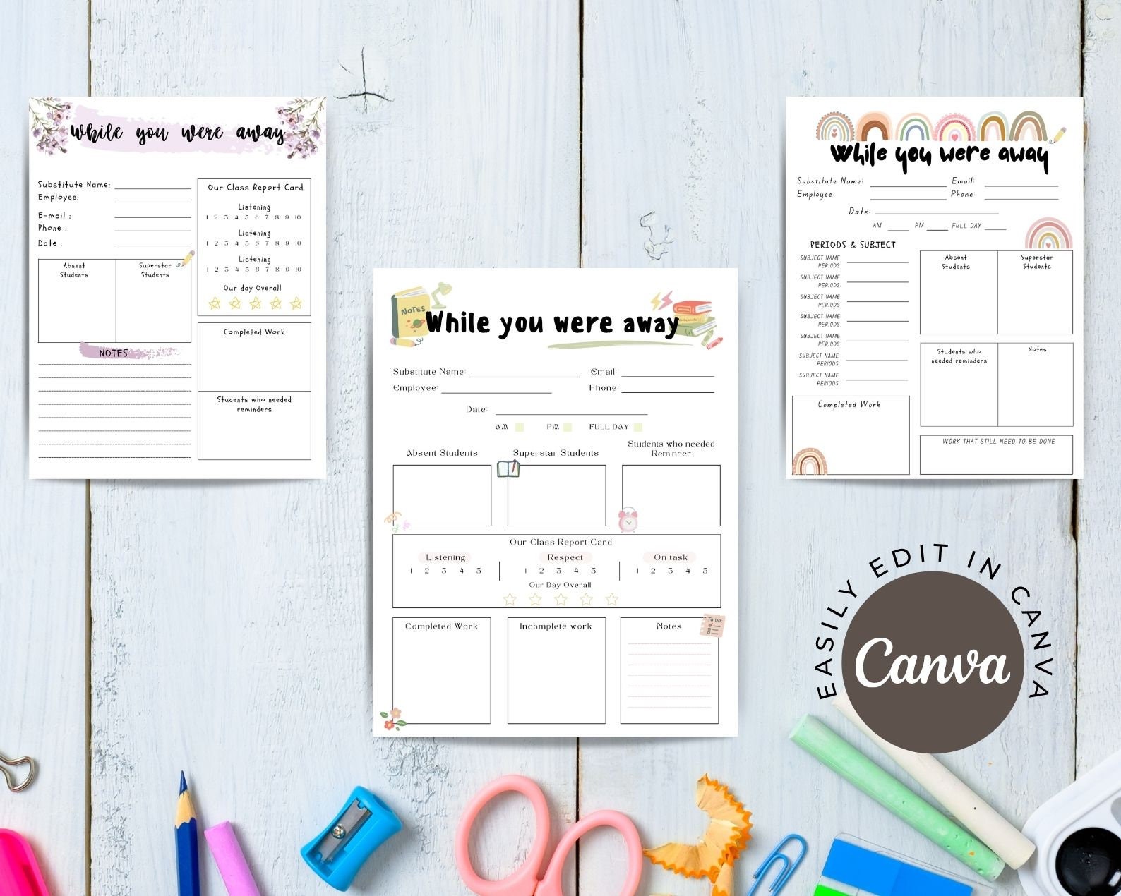 10 Substitute Teacher Notes, Personalized Teacher Notes, Classroom ...