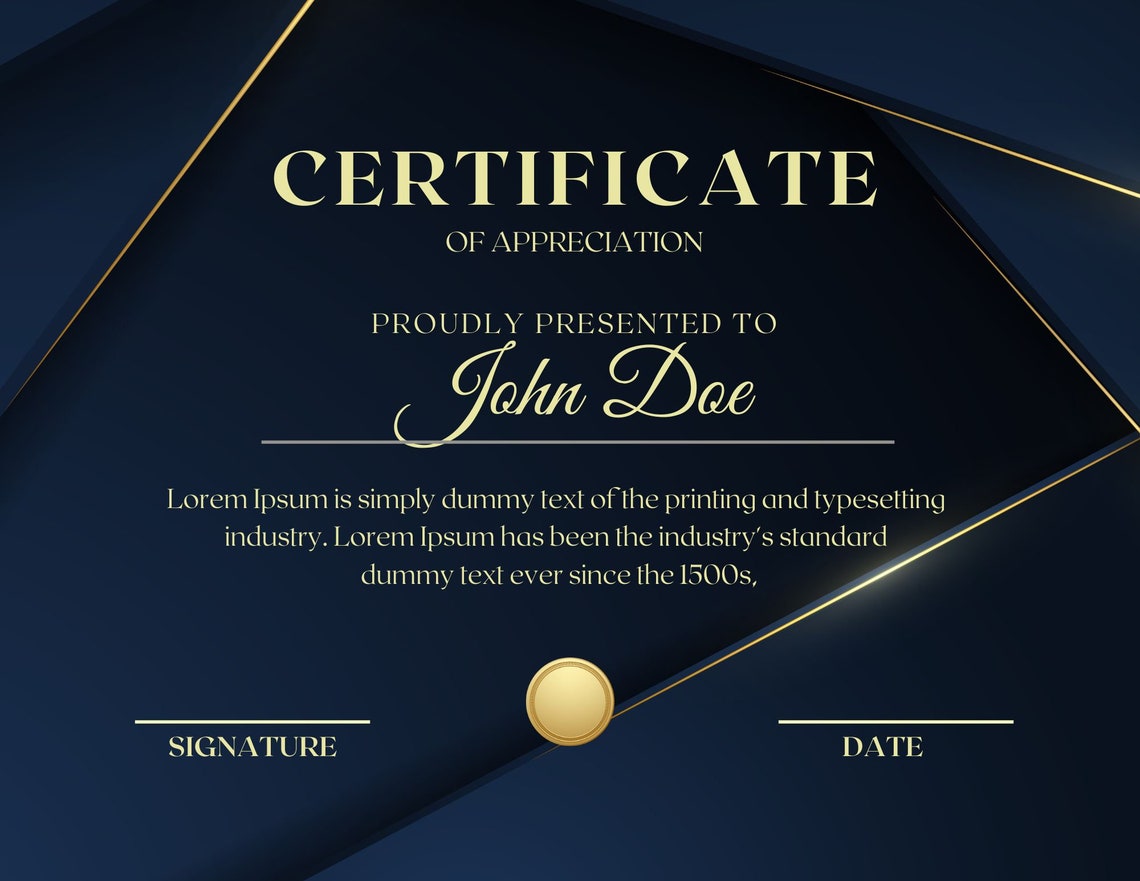 Editable Certificate of Achievement Template. Award Template. - Etsy