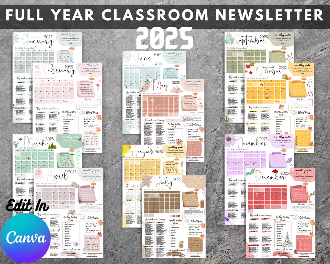 2025 Bundle Newsletter Templates | Full Year Newsletter Printables ...