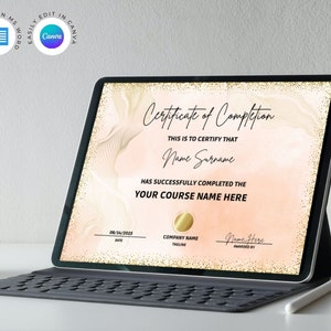 Editable Certificate of Completion Template. Award Template. Printable ...