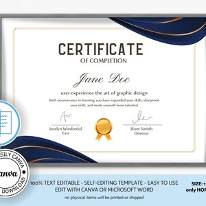 Editable Certificate of Completion Template. Award Template. - Etsy