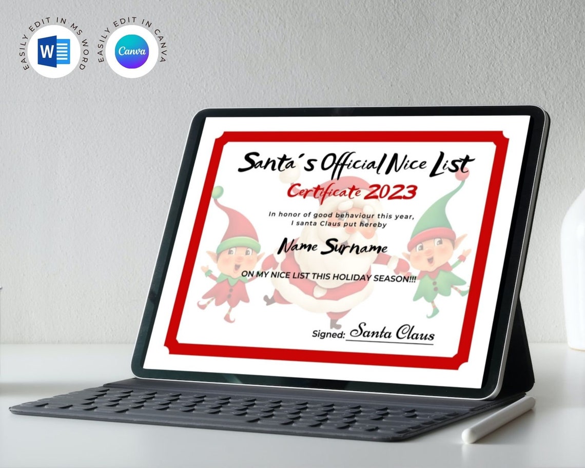 Editable Santa's Certificate. Christmas/holiday Certificate. Editable ...