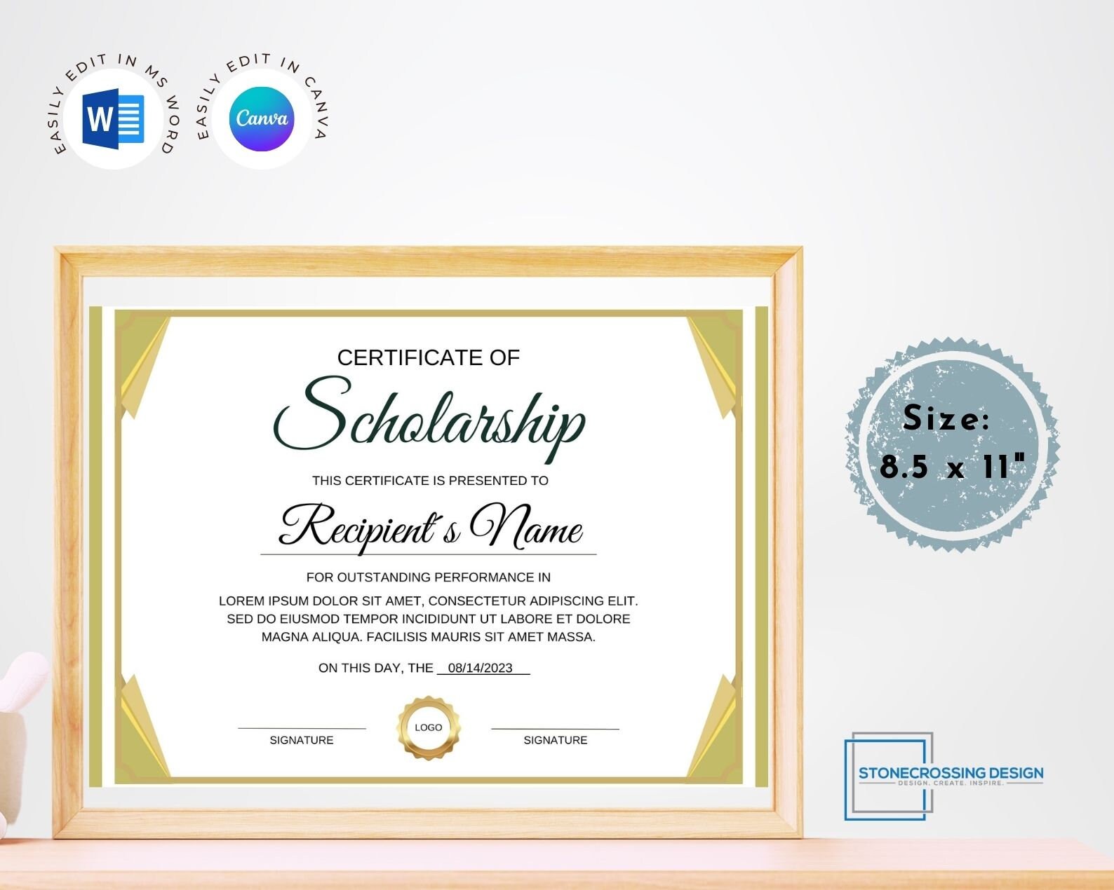 Editable Certificate of Scholarship Template. Award Template. Printable ...
