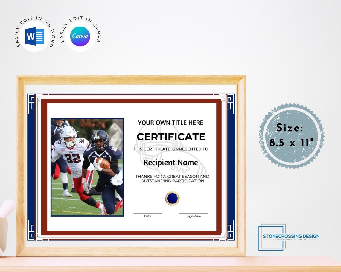 Editable Football Sports Certificate Template With Photo. Award. Trophy ...