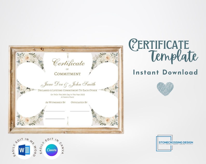 Editable Certificate of Commitment. Editable With Canva or Microsoft Word. Instant Download ...