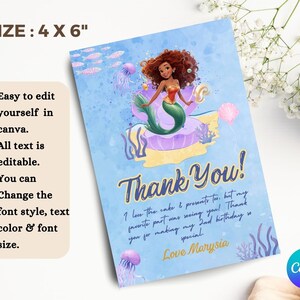 Mermaid Thank You Card Template - Express Gratitude With Underwater ...