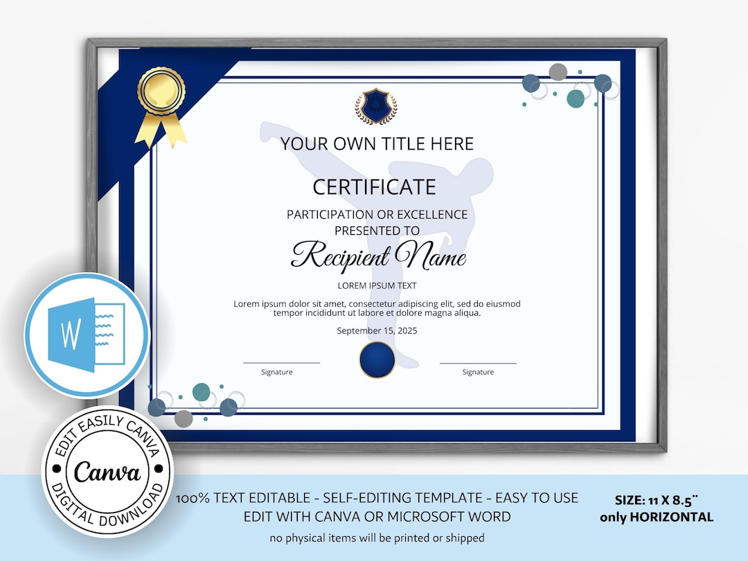 Editable Karate Martial Arts Certificate Template With Photo. - Etsy