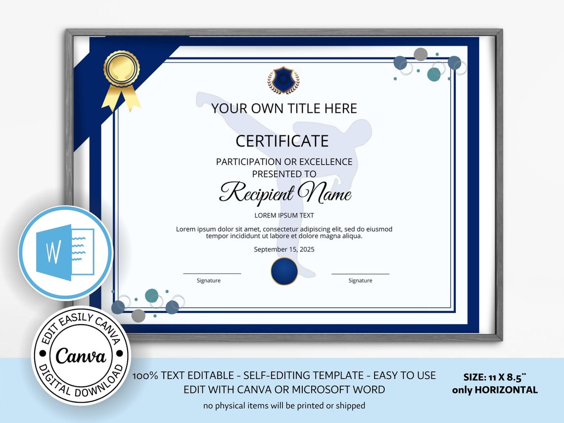 Editable Karate Martial Arts Certificate Template With Photo. - Etsy