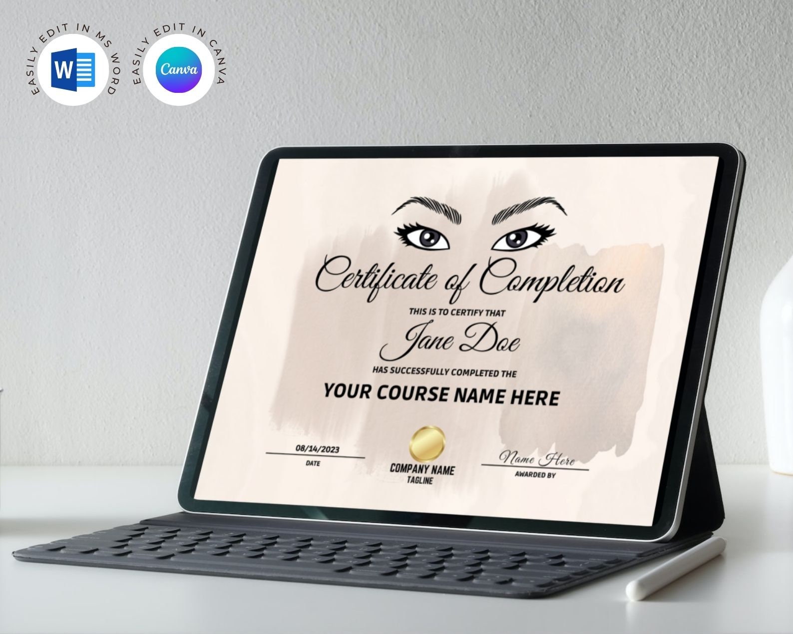 Editable Certificate of Completion Template. Award Template. Printable ...
