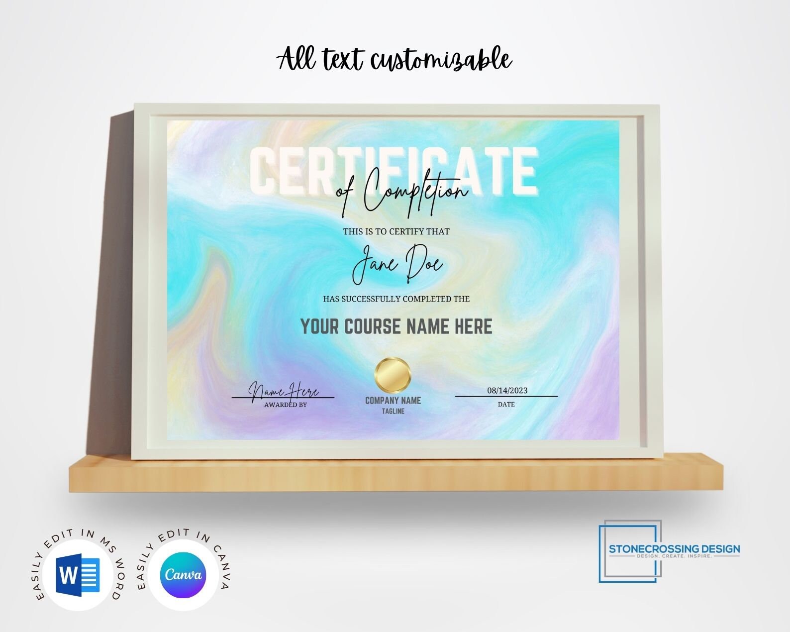 Editable Certificate of Completion Template. Award Template. Printable ...