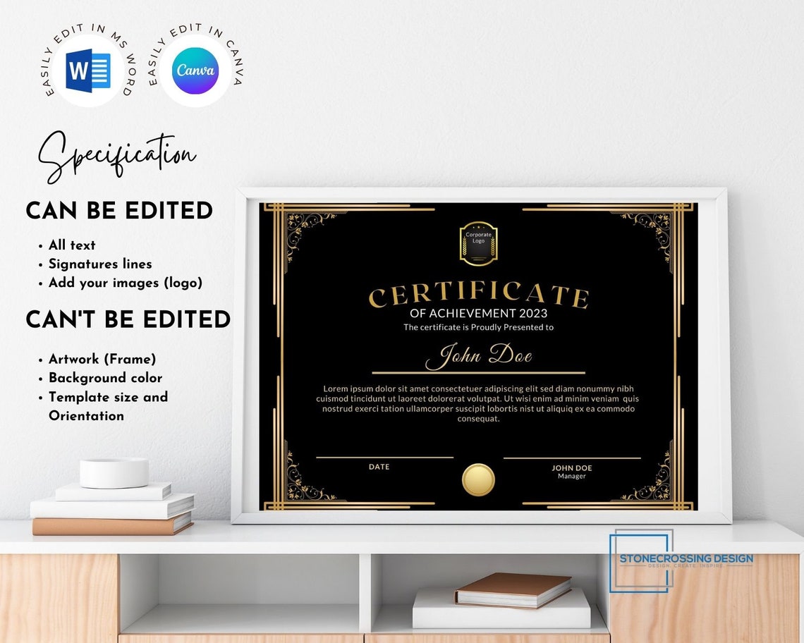 Editable Certificate of Achievement Template. Award Template. - Etsy