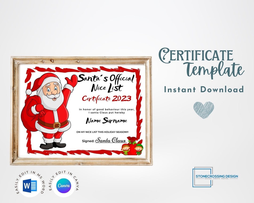 Editable Santa's Certificate. Christmas/holiday Certificate. Editable ...