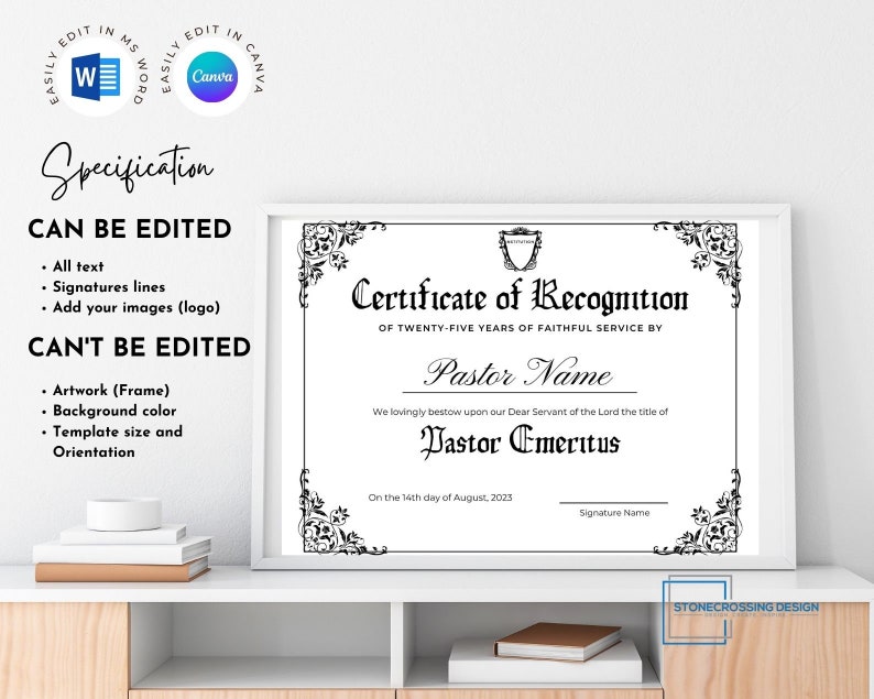 Editable Certificate of Recognition Template. Award Template. - Etsy