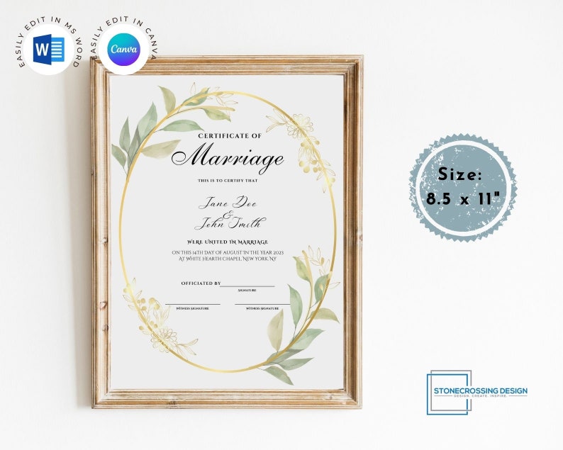 Editable Certificate of Marriage Template. Marriage License. Printable ...