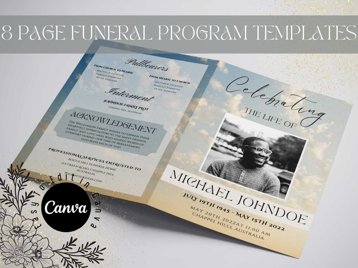8 Page Funeral Program Template 8 Page Obituary Template - Etsy