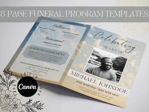 8 Page Funeral Program Template 8 Page Obituary Template - Etsy
