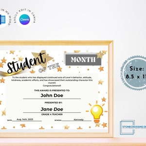 Editable Student of the Month Certificate Template. Student Certificate ...
