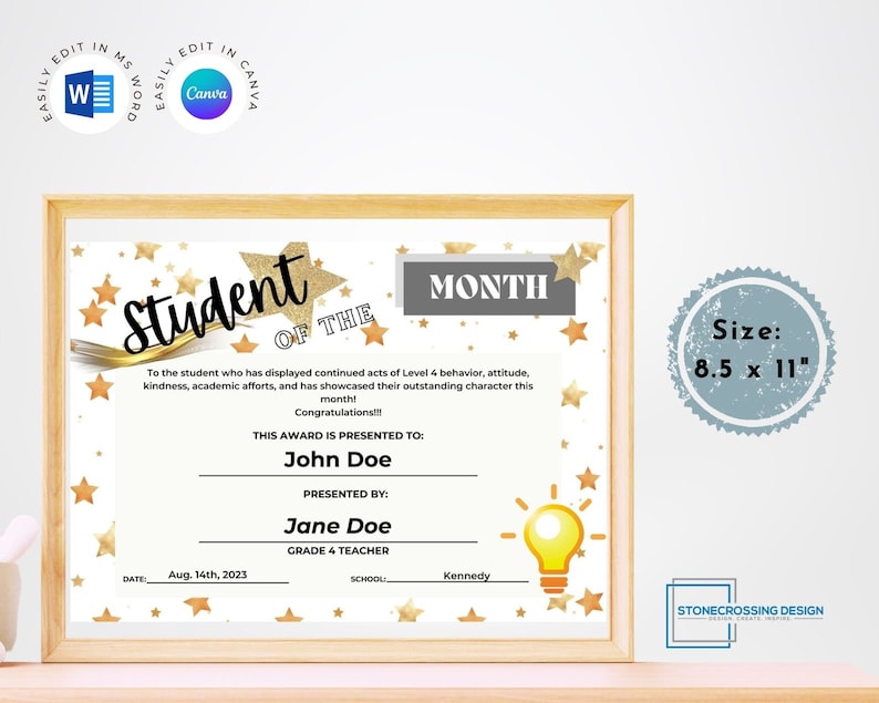 Editable Student of the Month Certificate Template. Student Certificate ...