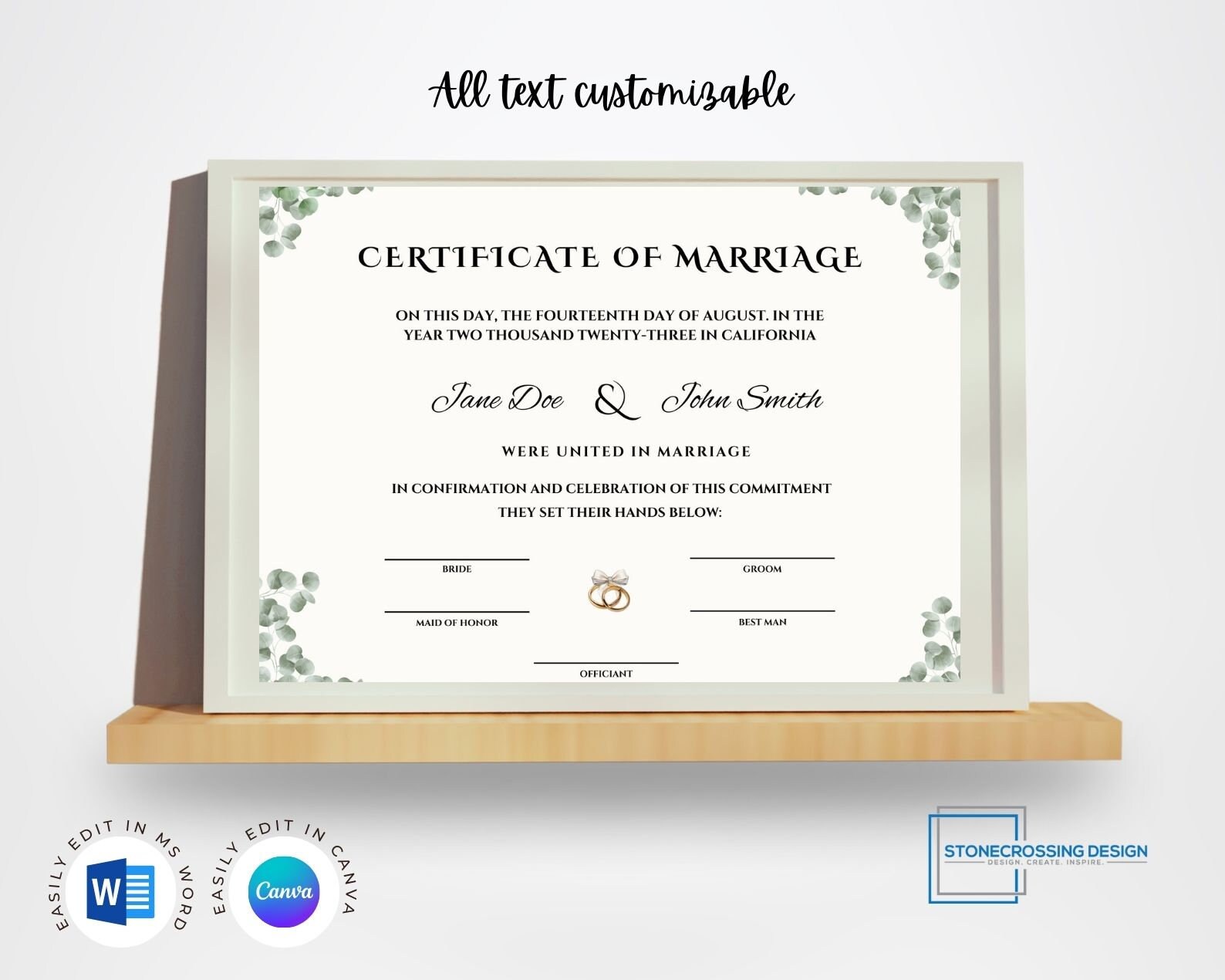 Editable Certificate of Marriage Template. Marriage License. Printable ...