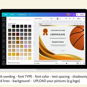 Editable Basketball Sports Certificate Template With Photo. - Etsy